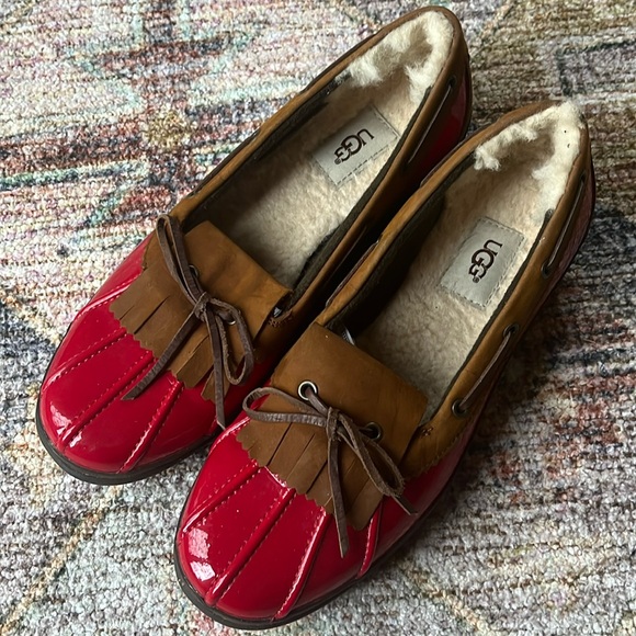 UGG | Shoes | Ugg Ashdale Red Leather Shearling Lined Duck Boots Rain ...
